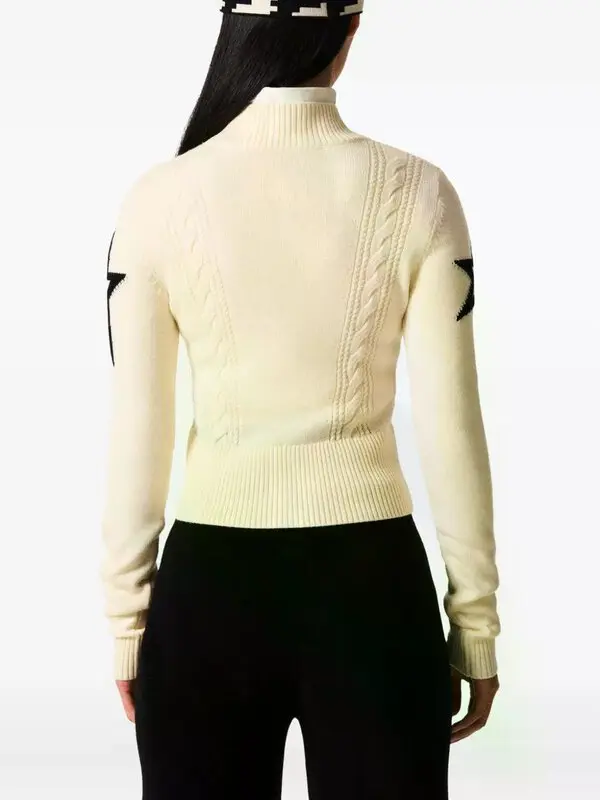 Perfect Moment Star-embellished Cable Knit High Neck Sweater - White