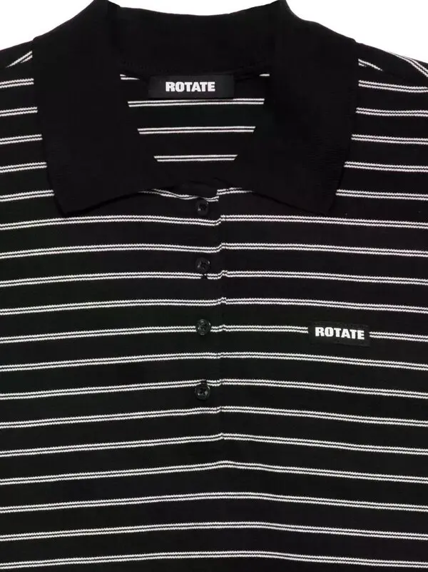 ROTATE BY BIRGER CHRISTENSEN Piqué Short-sleeve Polo Top With Horizontal Stripes - Black