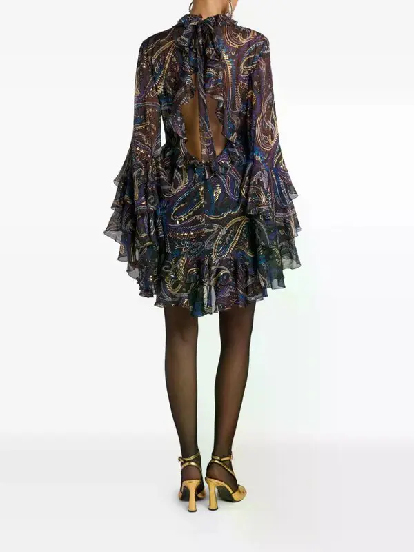 Etro Ruffled Paisley Foliage Mini Dress