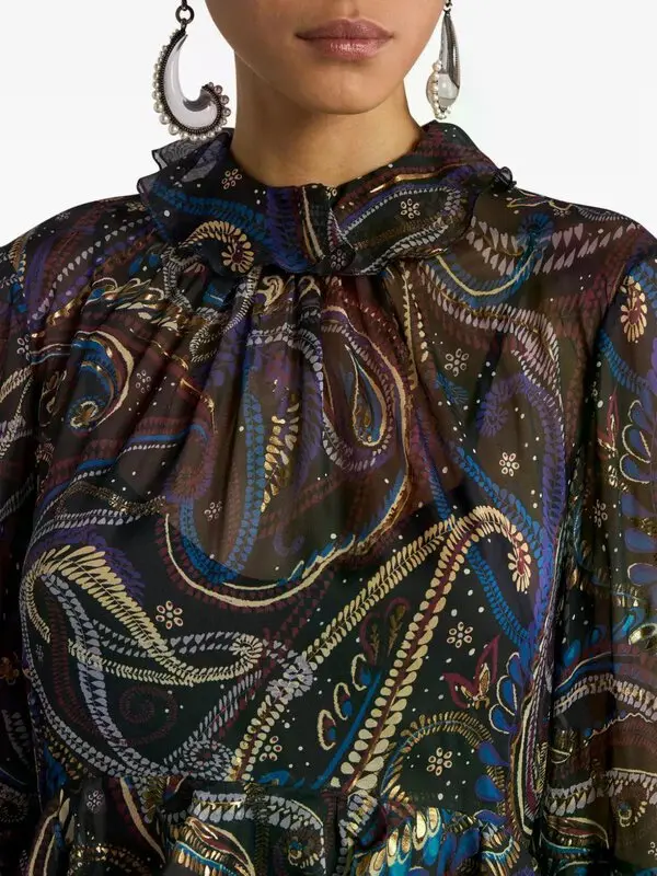 Etro Ruffled Paisley Foliage Mini Dress