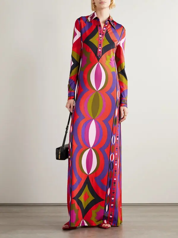 Emilio Pucci Printed Satin Maxi Shirt Dress
