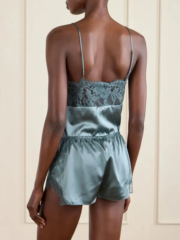 Kiki De Montparnasse Lace-trimmed Silk-satin Shorts