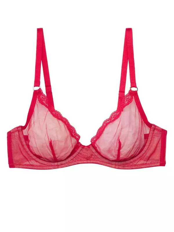 FLEUR DU MAL Sheer Tulle Demi Bra - Red