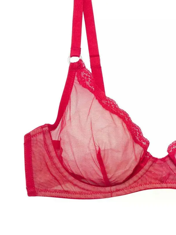 FLEUR DU MAL Sheer Tulle Demi Bra - Red