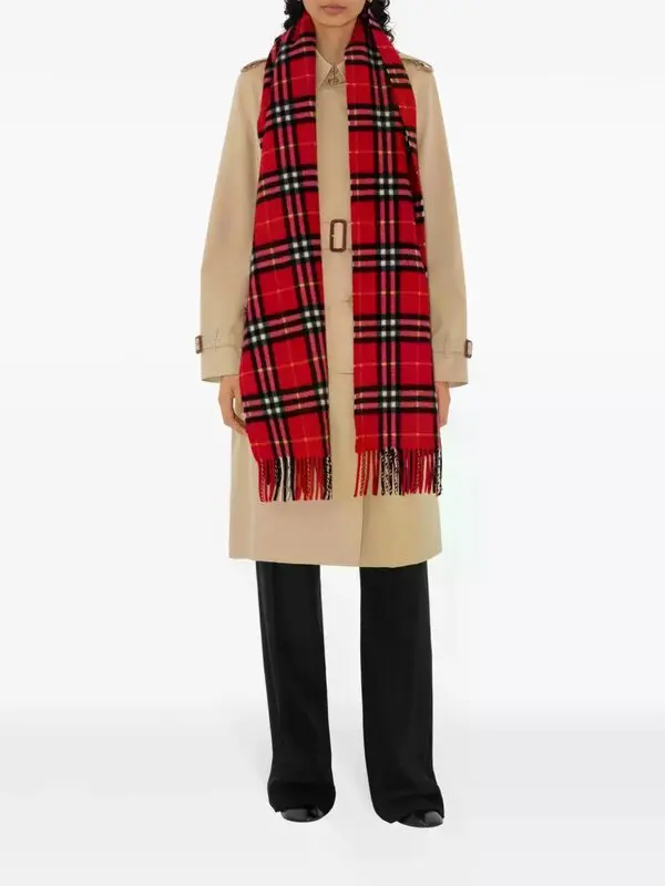 Burberry Checkered Cashmere Scarf - Red