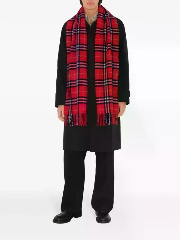 Burberry Checkered Cashmere Scarf - Red