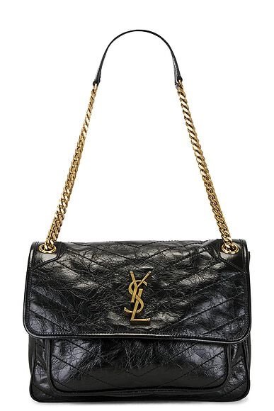 Saint Laurent Medium Niki Chain Bag In Crinkled Patent Leather - Nero