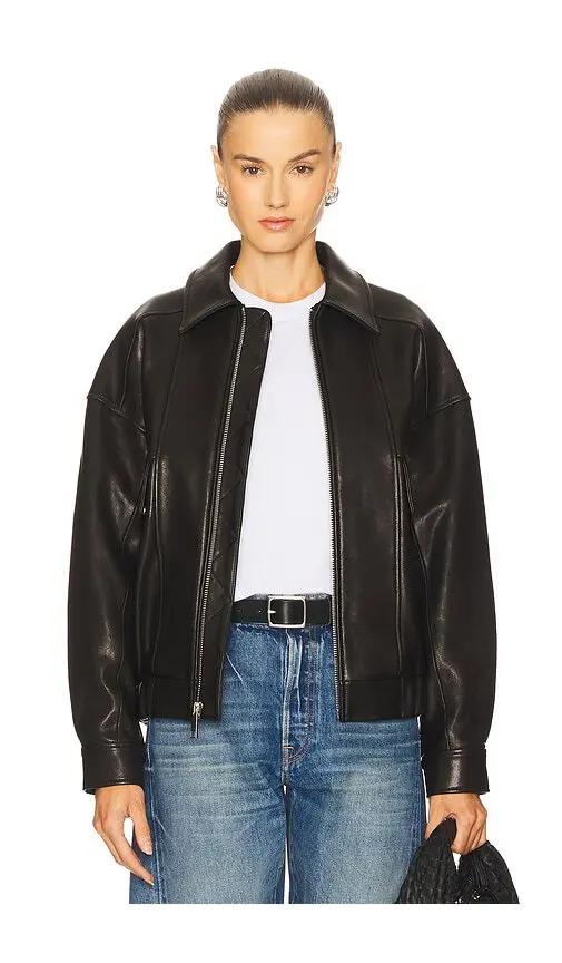 GRLFRND Wren Leather Bomber Jacket - Black