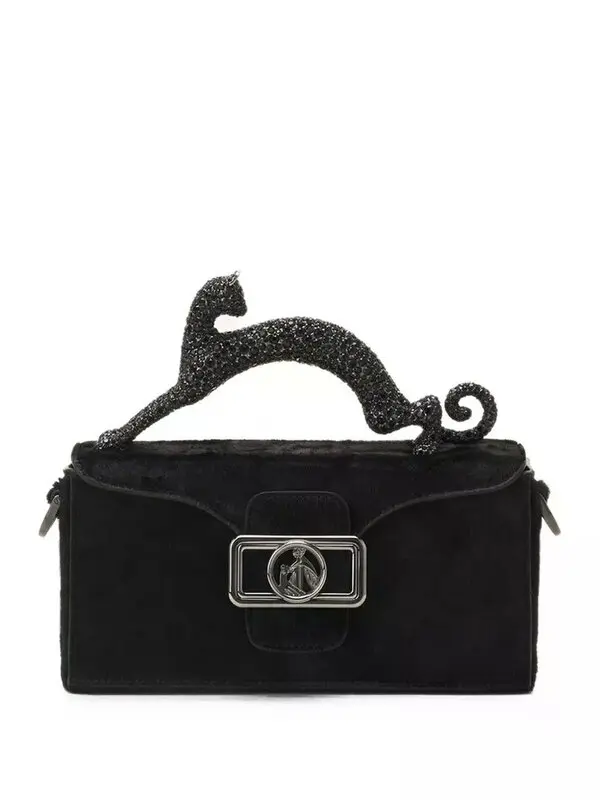 LANVIN Crystal Embellished Panther Handle Crossbody Bag - Black