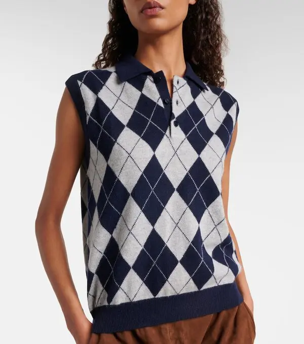 LISA YANG Riana Argyle Cashmere Sweater Vest