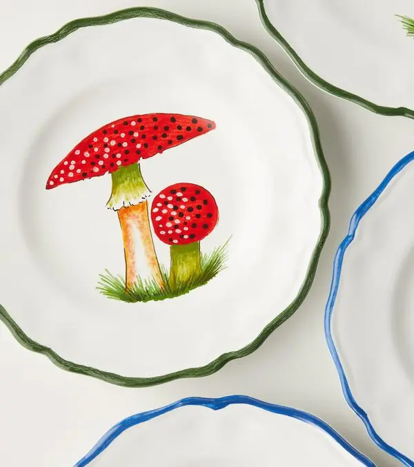 LES-OTTOMANS Mushroom Set Of 4 Ceramic Side Plates - Multicoloured
