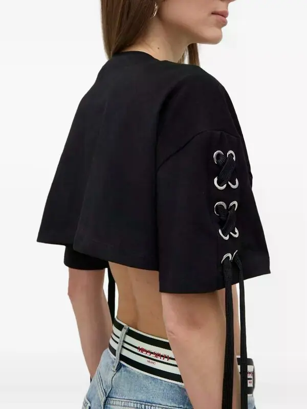 Pinko Eyelet Lace-up Detail Cropped Top - Black