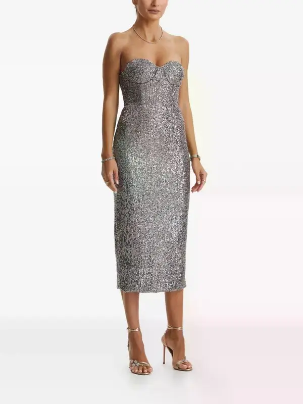 CUANNA Karlie Strapless Sequin Dress - Silver