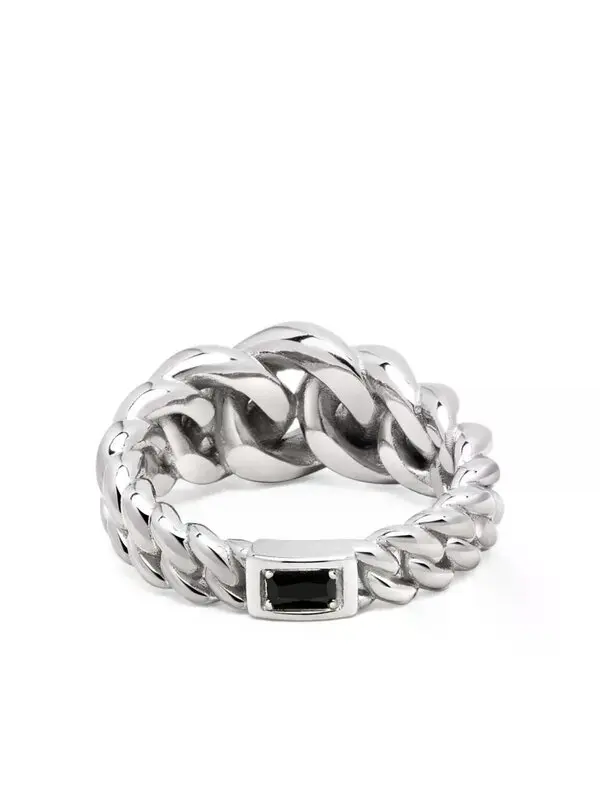 NIALAYA JEWELRY Sterling Curb Link Chain Ring With Onyx Detail