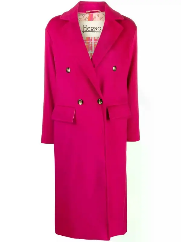 Herno Double-breasted Virgin Wool Coat - Pink