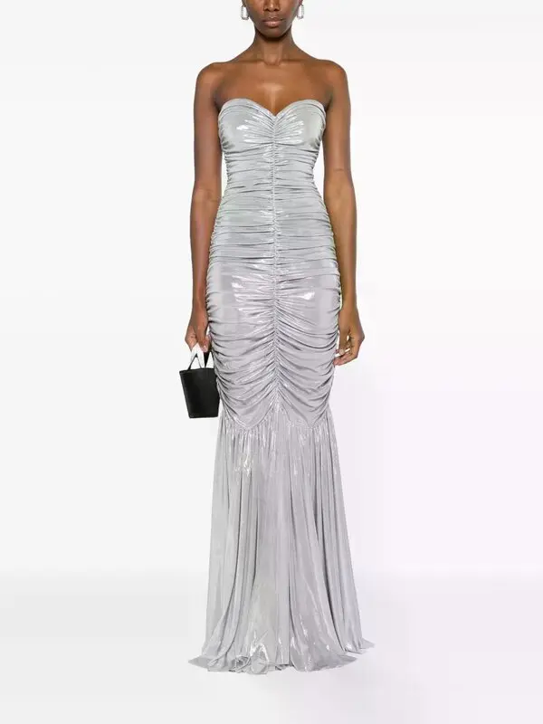 Norma Kamali Slinky Ruched Fishtail Gown - Silver