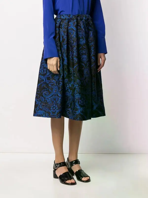 Comme Des Garçons Pleated Floral Embroidered Skirt