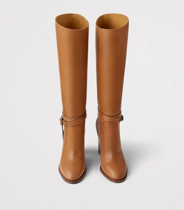Ralph Lauren Leather Knee-high Boots With Buckled Straps - Gold