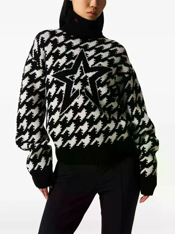 Perfect Moment Houndstooth Star Intarsia Turtleneck Sweater