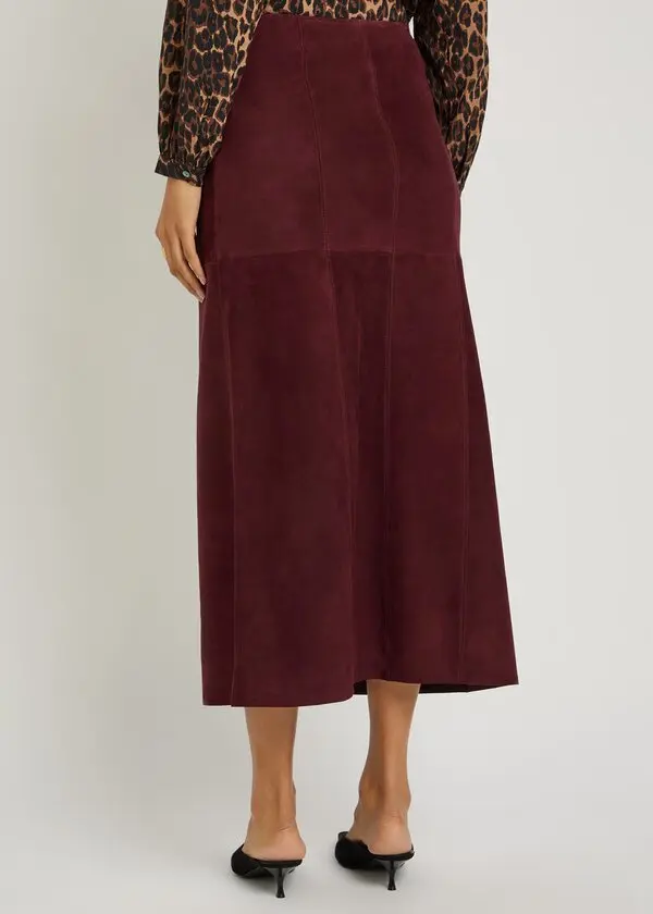 Rixo Edwina Suede Midi Skirt With Horsebit Embellishment - Maroon