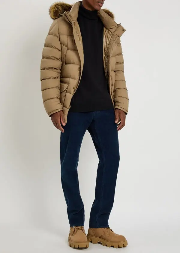 Moncler Clunye Faux Fur-trimmed Down Jacket - Beige