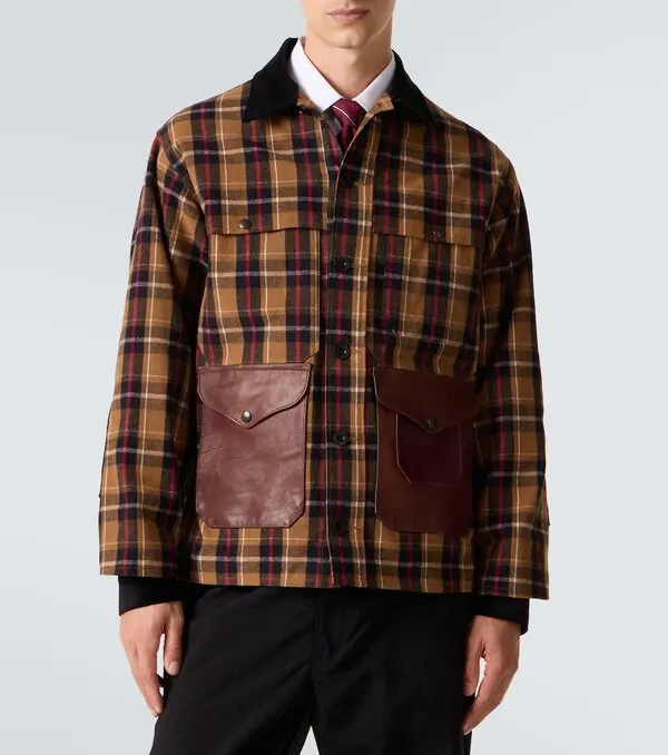 Junya Watanabe Checked Cotton Jacket With Leather Trim - Multicoloured
