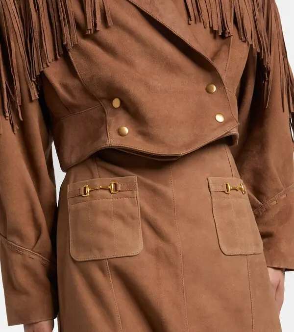 Rixo Darragh Suede Jacket With Fringe Detail - Beige