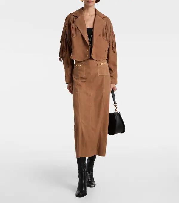 Rixo Darragh Suede Jacket With Fringe Detail - Beige
