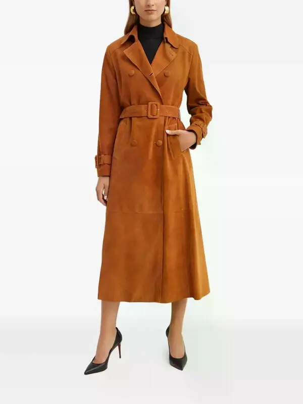 Nour Hammour Tate Double-breasted Belted Suede Coat