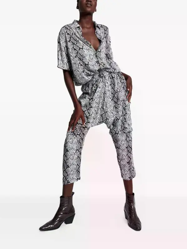ONETEASPOON Snake-print Cropped Trousers - Grey