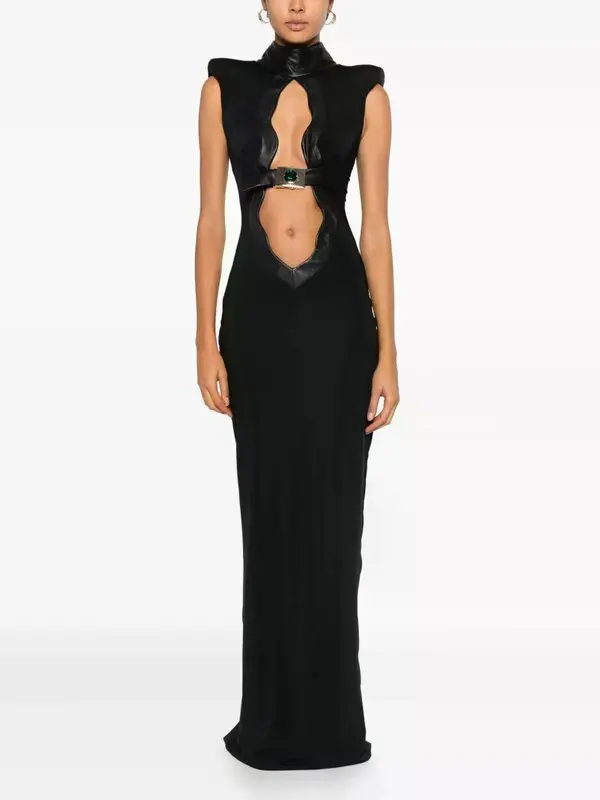 MITILIANE COUTURE Sleeveless Maxi Dress With Leather Inserts And Stone Detail