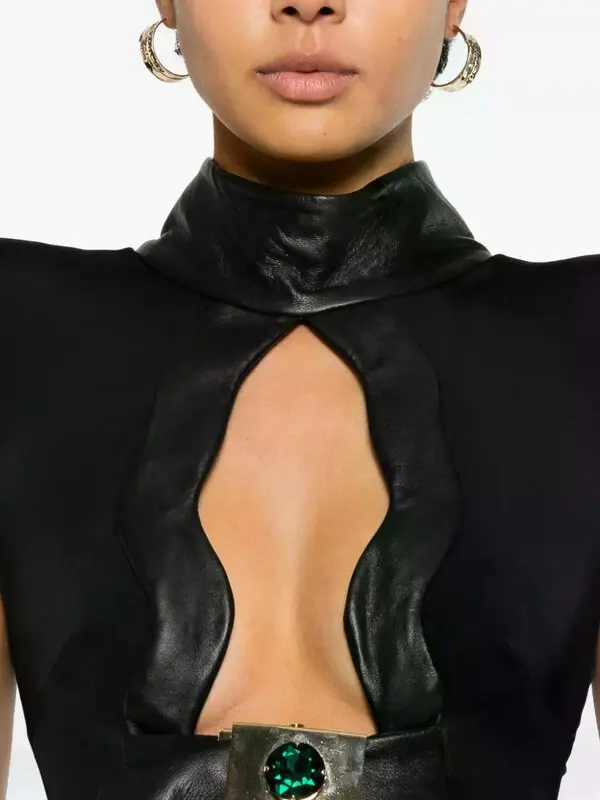 MITILIANE COUTURE Sleeveless Maxi Dress With Leather Inserts And Stone Detail