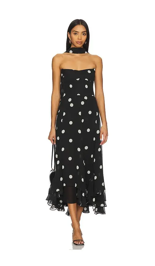 Amanda Uprichard Polka Dot Dress With Scarf - Black