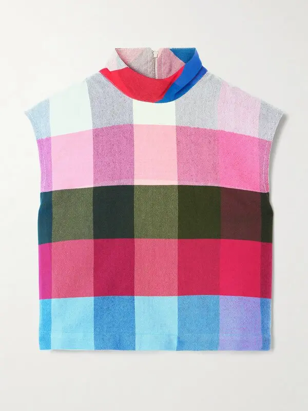 MARRAKSHI LIFE Checked Cotton-blend Turtleneck Top