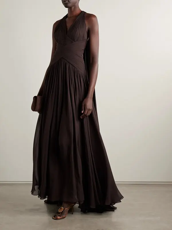 Elie Saab Cape-effect Gathered Silk-georgette Gown