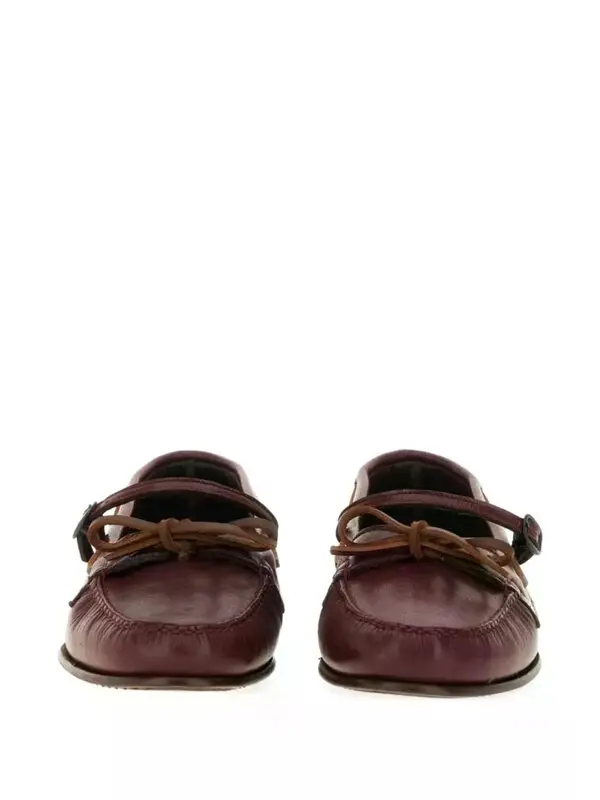 Hereu Burgundy Leather Loafers With Buckle Strap And Bow Detail