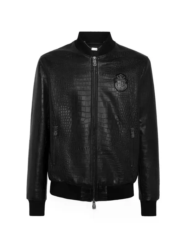 BILLIONAIRE Crocodile-effect Leather Zip-up Bomber Jacket