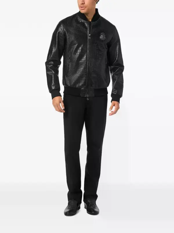 BILLIONAIRE Crocodile-effect Leather Zip-up Bomber Jacket