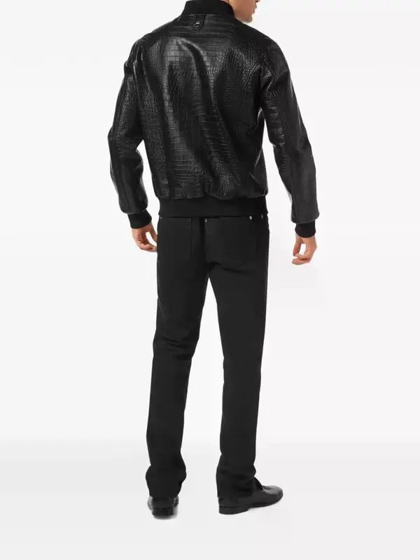 BILLIONAIRE Crocodile-effect Leather Zip-up Bomber Jacket