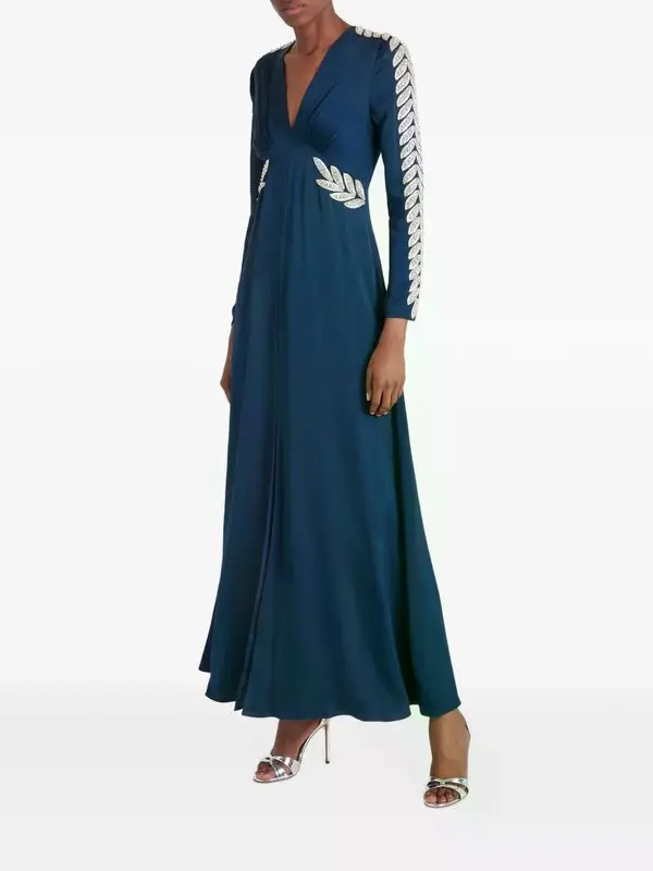 TEMPERLEY LONDON V-neck Maxi Dress With Leaf Embellishment