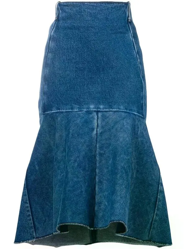 Balenciaga Godet Peplum-style Denim Skirt - Blue