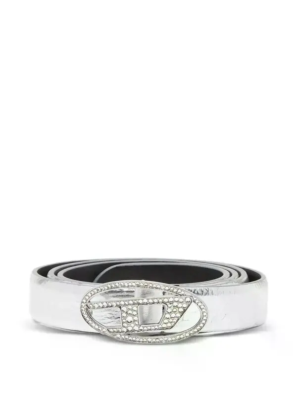 DIESEL® B-1dr Strass 20 Leather Belt - Silver