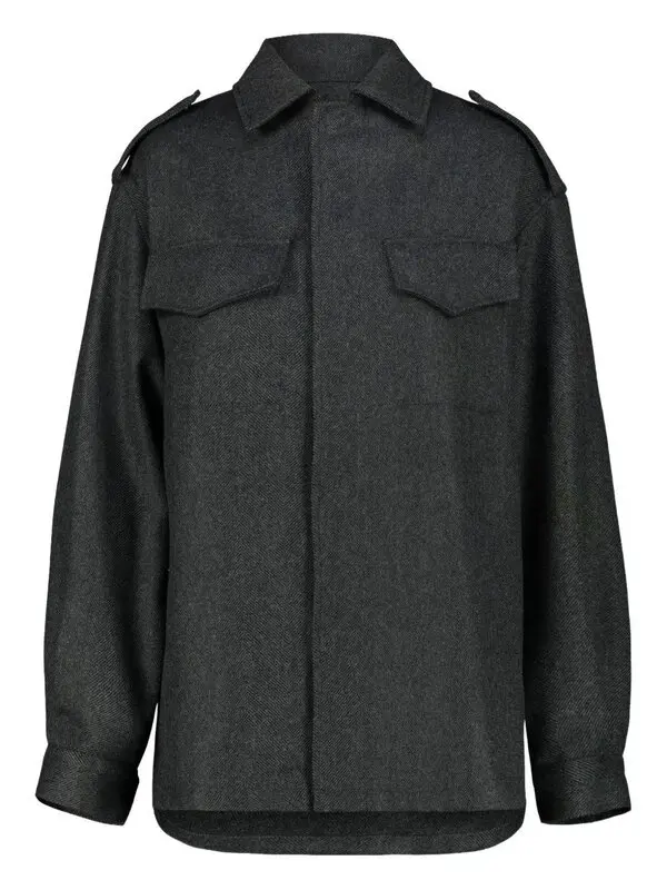 DRHOPE Flap Pockets Shirt Jacket - Grey
