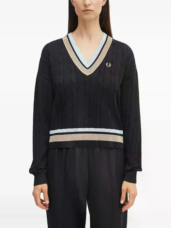 Fred Perry Cable Knit V-neck Sweater