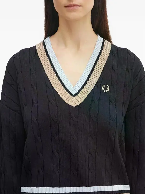Fred Perry Cable Knit V-neck Sweater