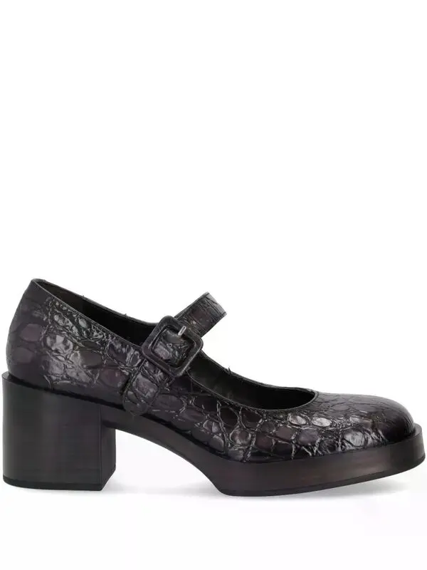 LA ROSE Cristin Mercedes Reptile-effect Pumps - Black