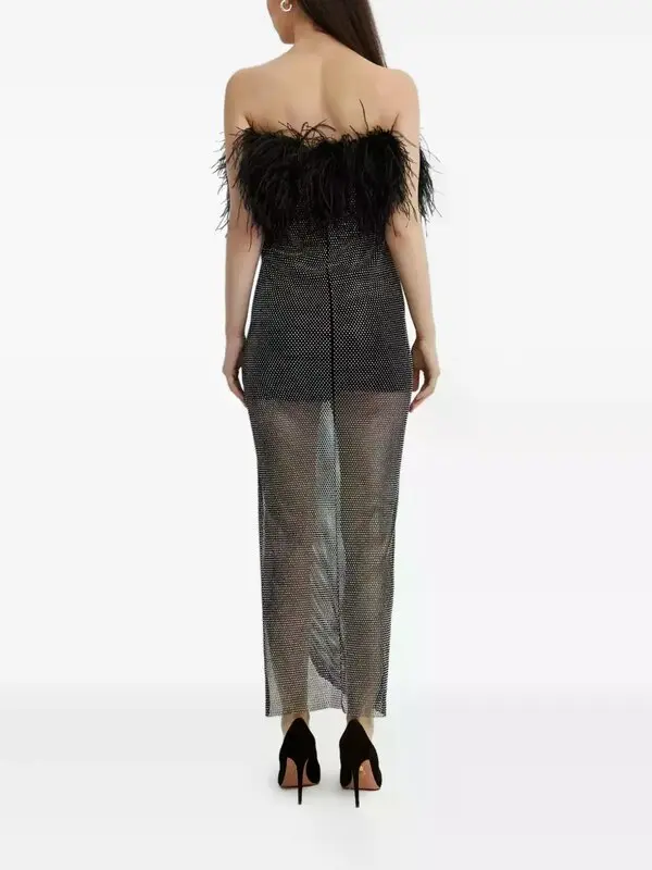SANTA BRANDS Feather Embellished Off-shoulder Slit Midi Dress - Black