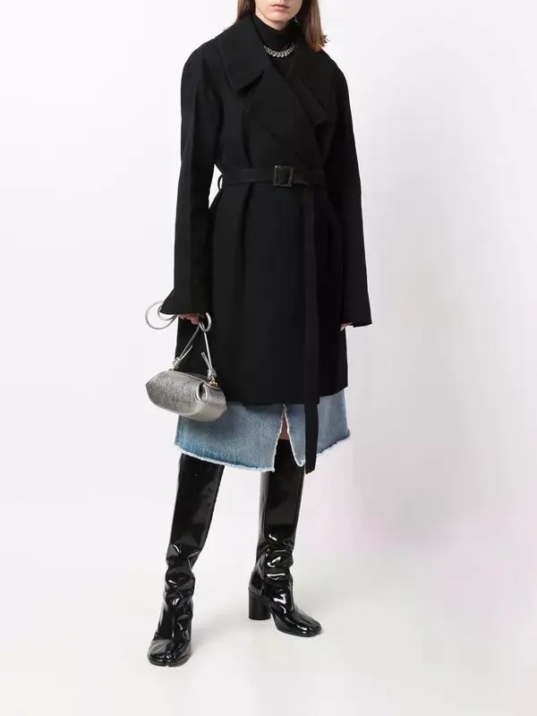 Rick Owens Belted Cotton Midi Coat - Black