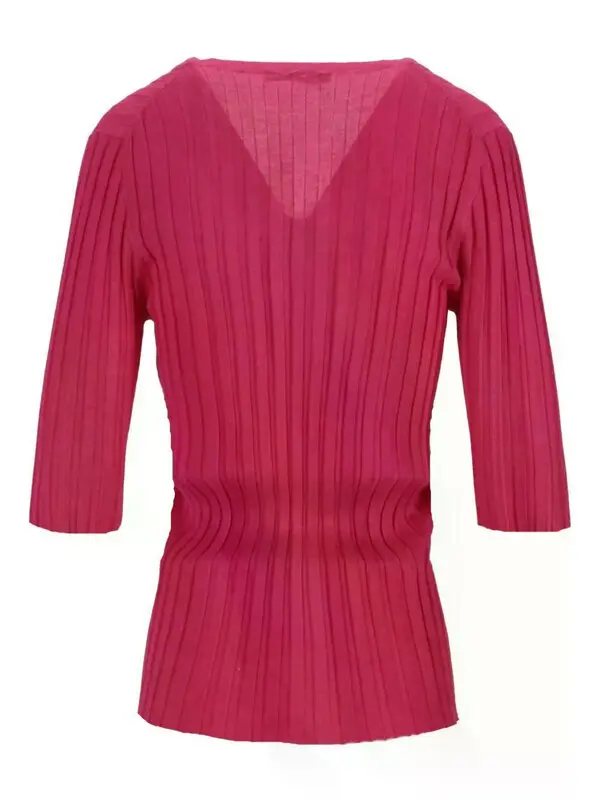 LA ROSE V-neck Ribbed Knit Top - Pink