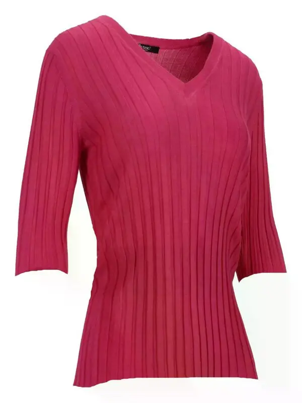 LA ROSE V-neck Ribbed Knit Top - Pink